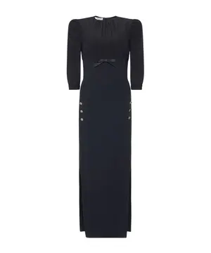 Alessandra Rich Cady Midi Dress With Splits - Black