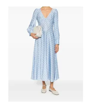 Posse Long-sleeved Polka Dot Midi Dress