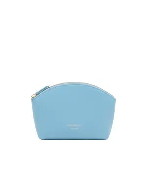 Emporio Armani Beauty Case Textured Leather With Gold-toned Zip - Light Blue