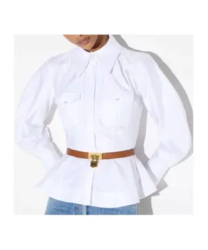 Elisabetta Franchi Long-sleeve Flounce Poplin Shirt - White