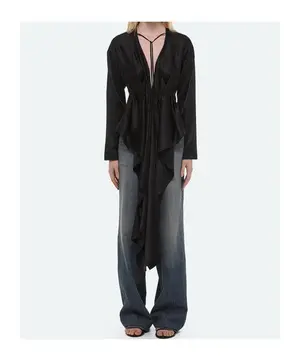 Helmut Lang Long-sleeve Draped Scarf Top