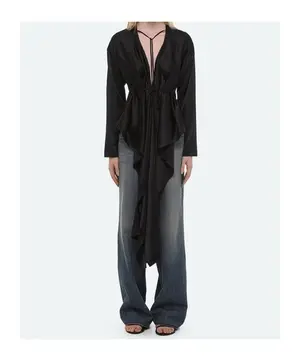 Helmut Lang Long-sleeve Draped Scarf Top