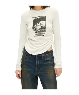 ANN DEMEULEMEESTER Graphic Print Ruched Long Sleeve Top