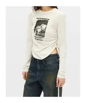 ANN DEMEULEMEESTER Graphic Print Ruched Long Sleeve Top