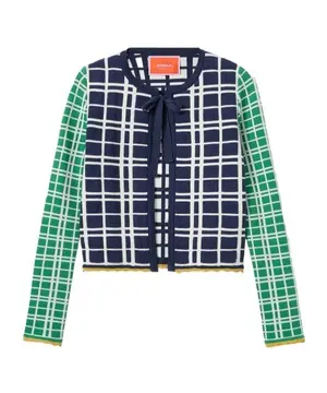 La DoubleJ Tie Front Checked Cardigan - Blue