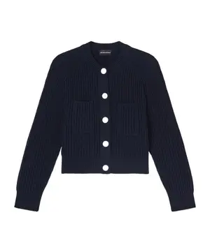 Emporio Armani Fishermans-rib Knit Cardigan - Navy Blue