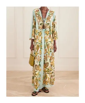 Farm Rio Floral Print Crepe De Chine Maxi Dress