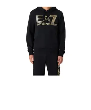 EA7 Logo Foil-print Cotton Hoodie - Black