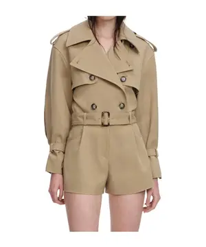 SELF-PORTRAIT Belted Cropped Trench Jacket - Nude