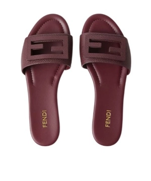 Fendi Baguette Burgundy Leather Slides