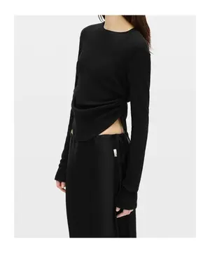 ANN DEMEULEMEESTER Wrinkled Texture Cropped T-shirt - Black