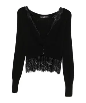 Ermanno Scervino Cropped Lace-trim Cardigan - Black