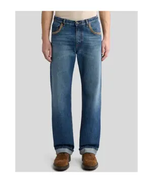Etro Straight Paisley-trim Jeans - Blue