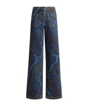Etro Wide-leg Jeans With Paisley Motif - Light Blue