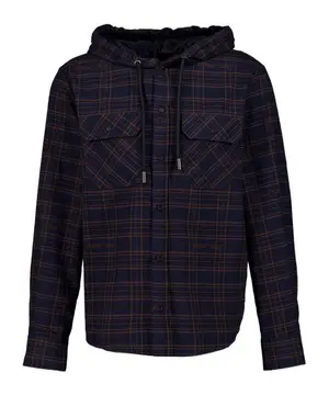 Off-White Hooded Plaid Shirt Jacket - Blue