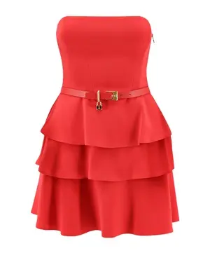 Elisabetta Franchi Belted Tiered Mini Dress - Red