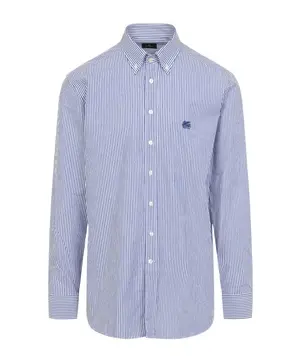 Etro Striped Logo-embroidered Shirt - Blue