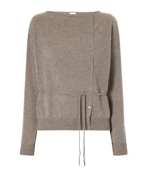 ST. AGNI Asymmetrical Belted Cashmere Cardigan - Brassy