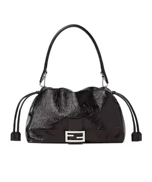 Fendi Baguette Soft Large Crackled Leather Bag - Black