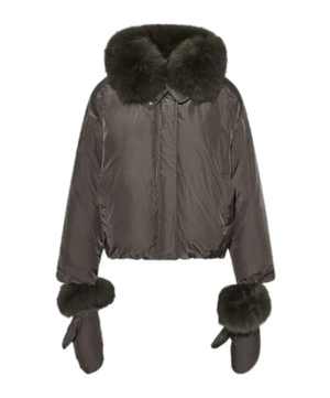 YVES SALOMON Short Technical Fabric Down Jacket With A Detachable Fox Fur Collar - Dark Gray
