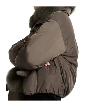 YVES SALOMON Short Technical Fabric Down Jacket With Detachable Fox Fur Collar