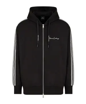 Armani Exchange Hooded Zipper Cardigan With Sporty Stripes - Black