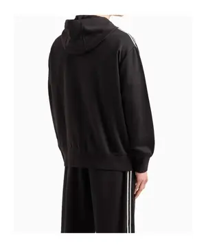 Armani Exchange Hooded Zipper Cardigan With Sporty Stripes - Black
