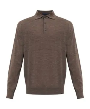 Paul & Shark Long-sleeve Knit Polo Shirt - Brown