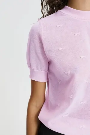 Cecilie Bahnsen Pink Knit Top With Bow Embellishments