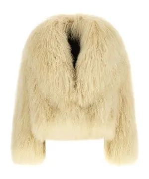 BLANCHA Curly Fur Cropped Jacket - Beige