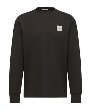 Moncler Tricolor Logo Long Sleeve Cotton T-shirt - Black