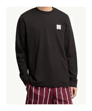 Moncler Tricolor Logo Long Sleeve Cotton T-shirt - Black