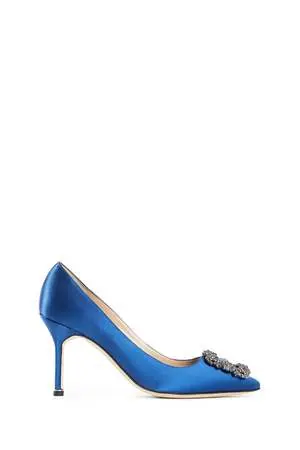 Manolo Blahnik Hangisi 90 Satin Jewel Buckle Pumps - Blue