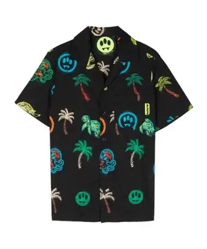 BARROW Mix-print Cotton Shirt - Black