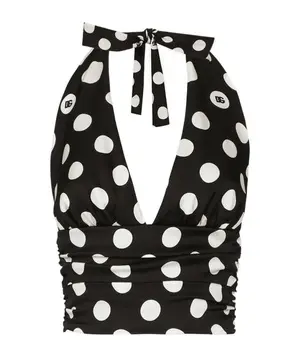 Dolce & Gabbana Dolce Gabbana Polka-dot Charmeuse Top - Black