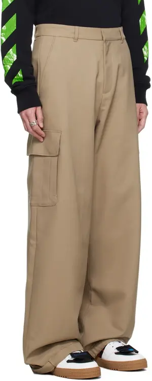 Off-White Beige Embroidered Cargo Trousers