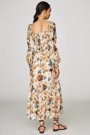 Anthropologie Puff Sleeve Midi Dress - Gold