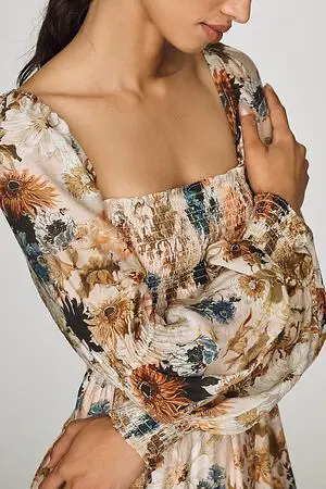 Anthropologie Puff Sleeve Midi Dress - Gold