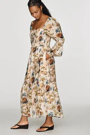 Anthropologie Puff Sleeve Midi Dress - Gold