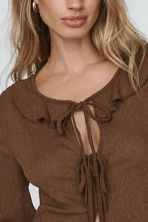 Anthropologie Plissé Cardigan Top With Tie Detail - Pinecone