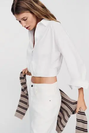Anthropologie Cropped Cotton Bubble-hem Shirt - White