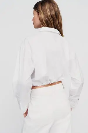 Anthropologie Cropped Cotton Bubble-hem Shirt - White