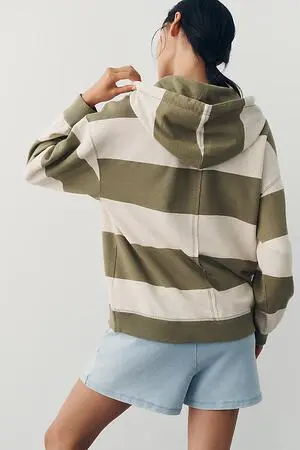 PILCRO Relaxed Cotton Striped Hoodie