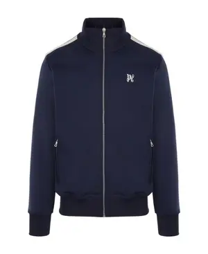 Palm Angels Logo Embroidered Zip-up Jacket - Blue