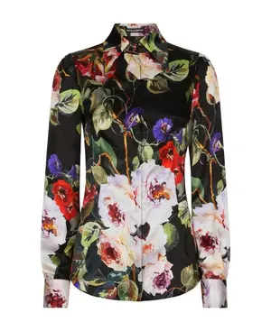 Dolce & Gabbana Rose Garden Printed Satin Shirt - Black
