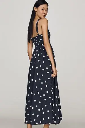 English Factory Cotton Linen Polka Dot Midi Dress