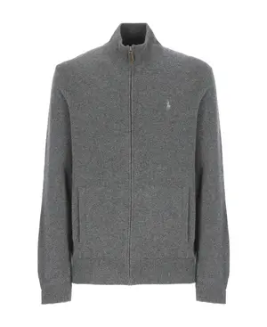 Polo Ralph Lauren Pony Embroidered Zipped Knit Cardigan - Gray