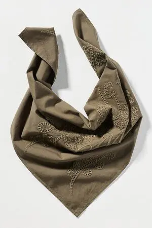DAMSON MADDER Embroidered Hair Scarf - Khaki