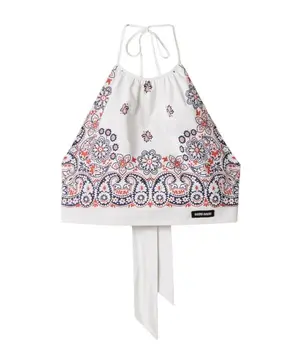 Miu Miu Printed Poplin Halter Top - White/blue