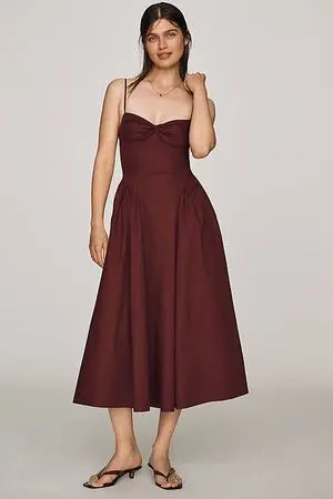 NIA Cotton Sweetheart Neckline Midi Dress - Plum